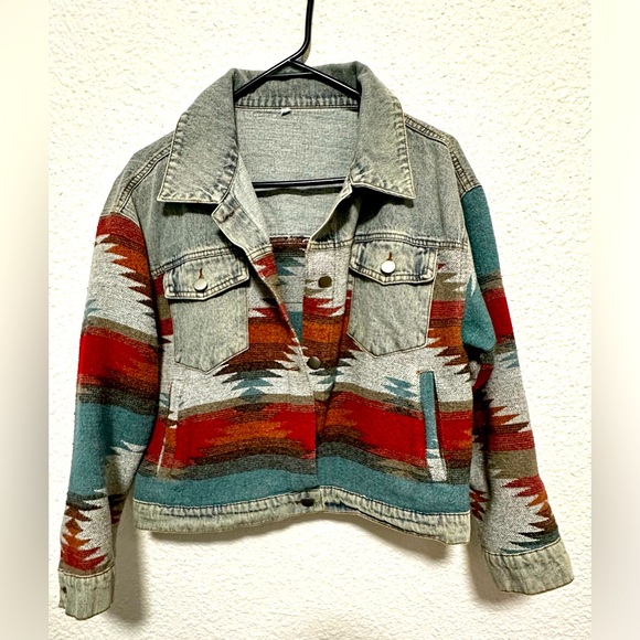 Yidarer | Jackets & Coats | Womens Denim Aztec Jacket Lapel Long Sleeve ...
